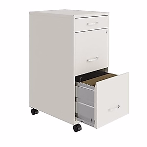 Pemberly Row 3 Drawers 29.52" Vertical White Metal Filing Cabinet Lockable Pre-Assembled Movable Letter Size for Home, Office