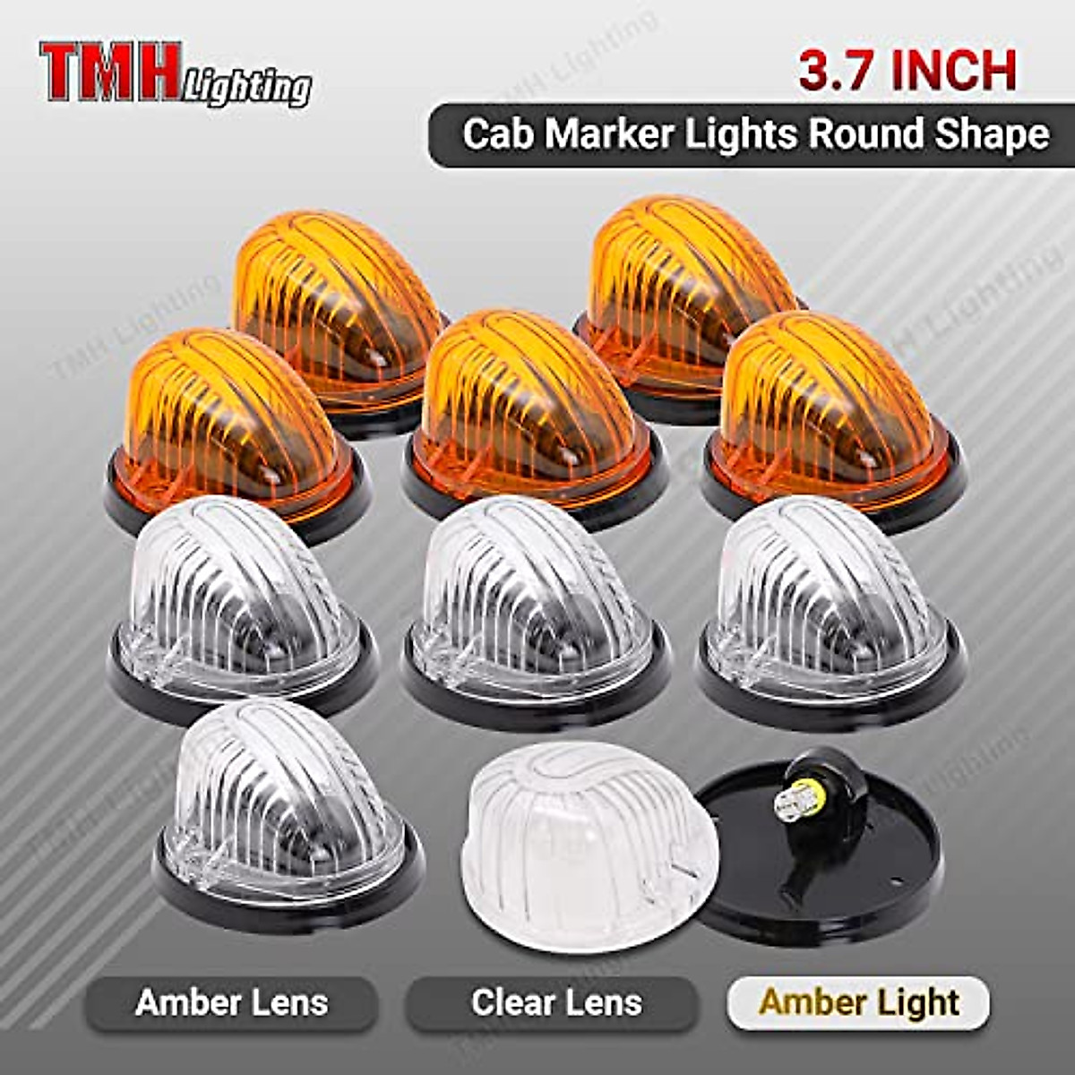 TMH 3.3 Inch 5 Clear Lens + 5 Amber Lens Cab Marker Light with T10 Amber LED for Dually C/K C10 C50 C60 C70 Chevrolet K10 K20 K30 Suburban K5 Blazer Pickup Truck 1969-1987