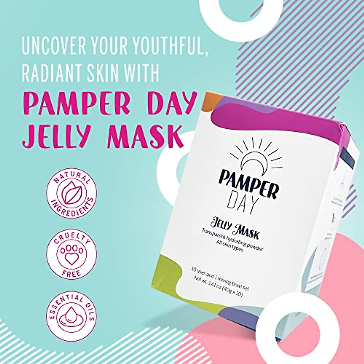 Pamper Day - Jelly Masks for Facials, Peel Off Face Mask Bundle Kit, Jelly Mask Facial Kit for Skin Care, Spa Mask Set With 10 Fruit Peel Masks, Silicone Brush, Mixing Bowl, Spatula, & Measuring Spoon
