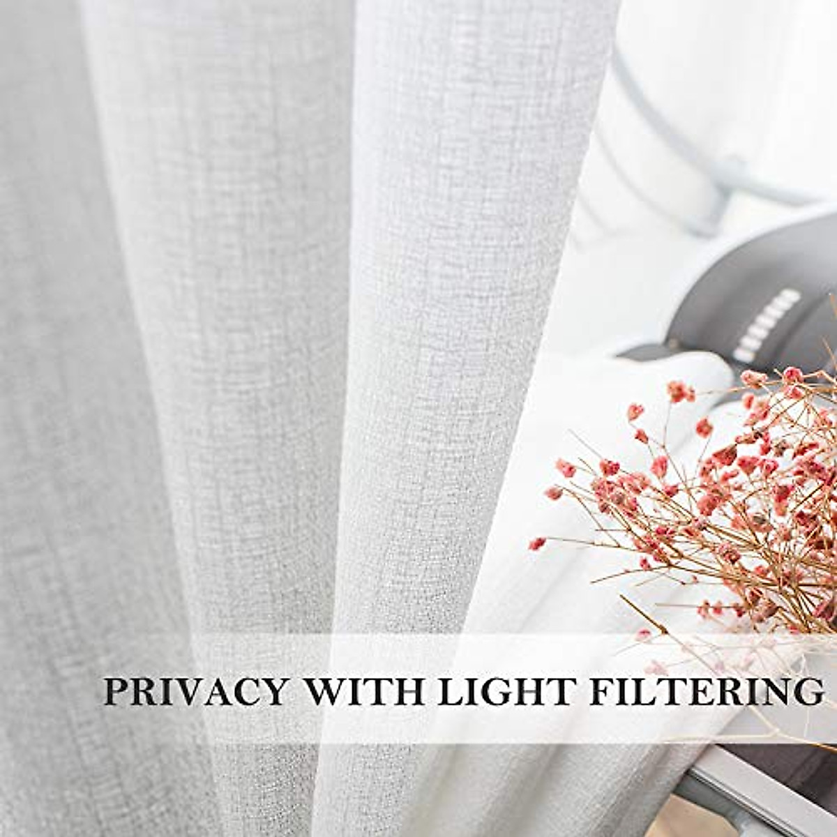 Melodieux White Semi Sheer Curtains 108 Inches Long for Living Room, Bedroom Extra Long Linen Look Rustic Grommet Voile Drapes, 52 by 108 Inch (2 Panels)