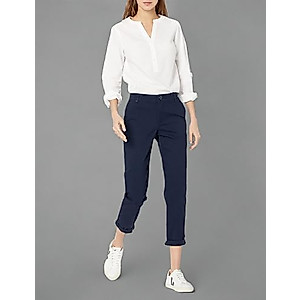 Amazon Essentials Women's Mid-Rise Slim-Fit Cropped Tapered Leg Khaki Pant (Available in Plus Size), Navy, 12