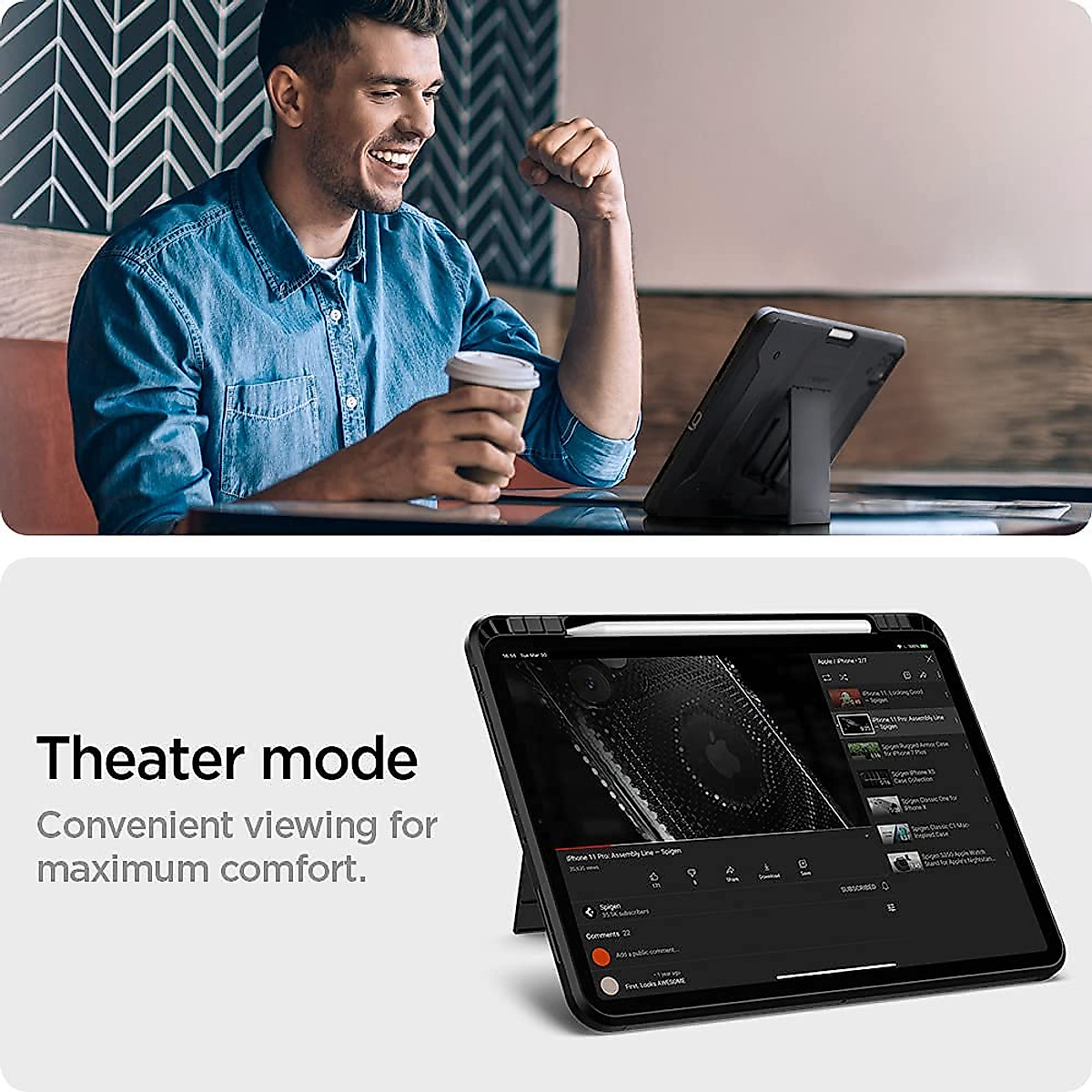 Spigen Tough Armor Pro Designed for iPad Pro 11 inch Case M2 4th Generation (2022) / 3rd Generation (2021) / 2nd Generation (2020) / 1st Generation (2018) with Pencil Holder - Black