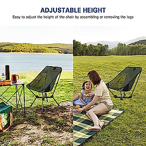 TOMSHOO Portable Camping Chairs Lightweight Folding Chair Outside, Compact Beach Chairs for Adults Adjustable Height Foldable Chair for Backpacking, Travel, Hiking, Fishing, Supports 350 Lbs