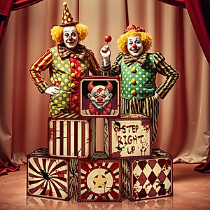 Sawowkuya 6 Pcs Halloween Creepy Carnival Decorations,Circus Clown Party Decoration Boxes for Carnival Circus Theme Horror Haunted House Party