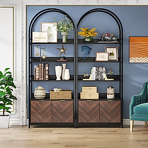 Tribesigns 2PC Bookshelf with Door, 75.9 Inch Tall Etagere Bookcase with Storage Cabinet Shelf, 4-Tier Display Shelf for Bedroom Living Room (Black, 2PC)