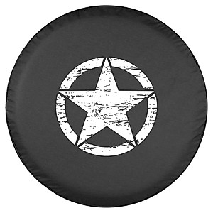 Boomerang - 32" Distressed Star - Spare Tire Cover - (Black Denim Vinyl) for Jeep Wrangler JK (2007-2018) - White Print - Made in The USA