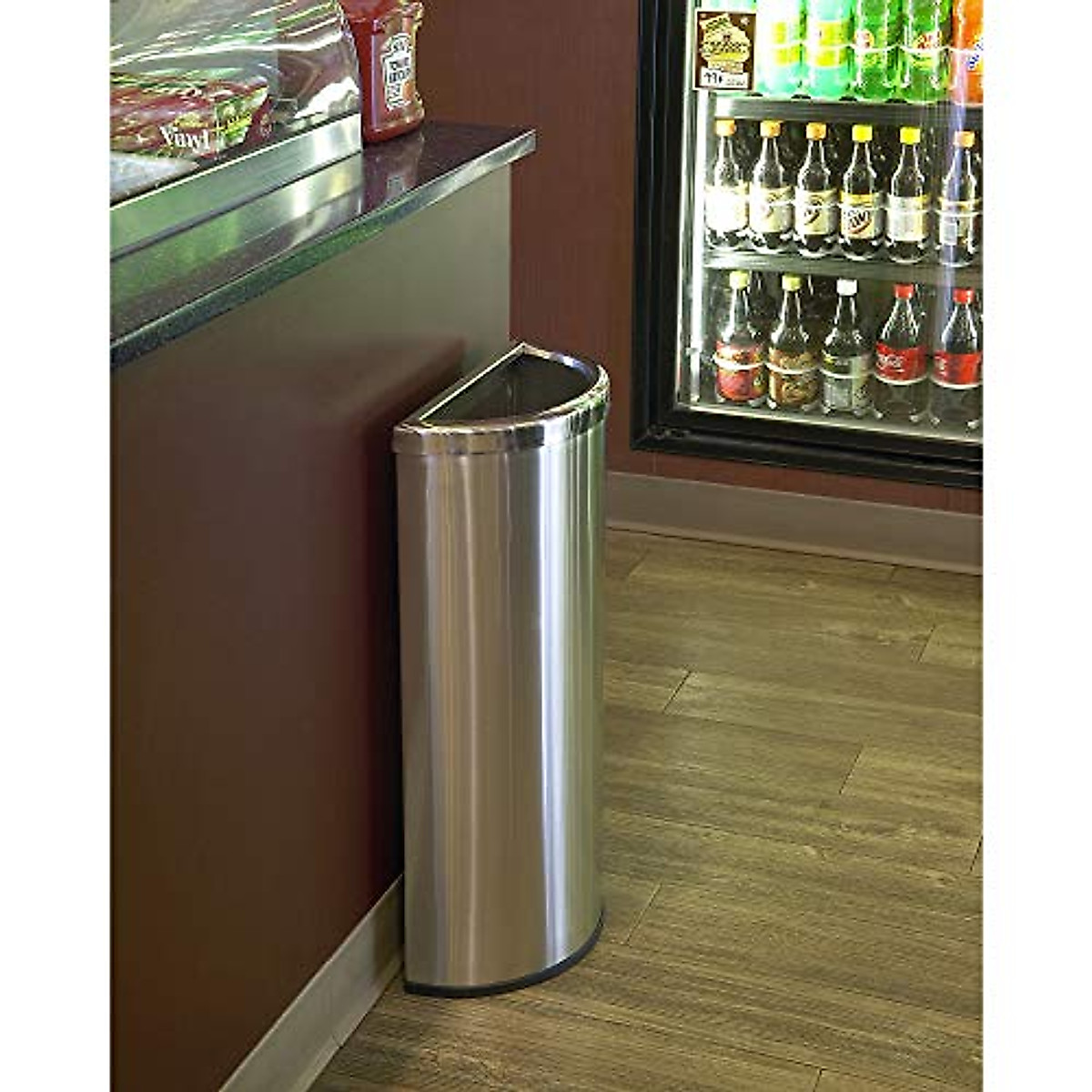 Commercial Zone Waste Container, Stainless Steel, 8 Gallon - Half Moon