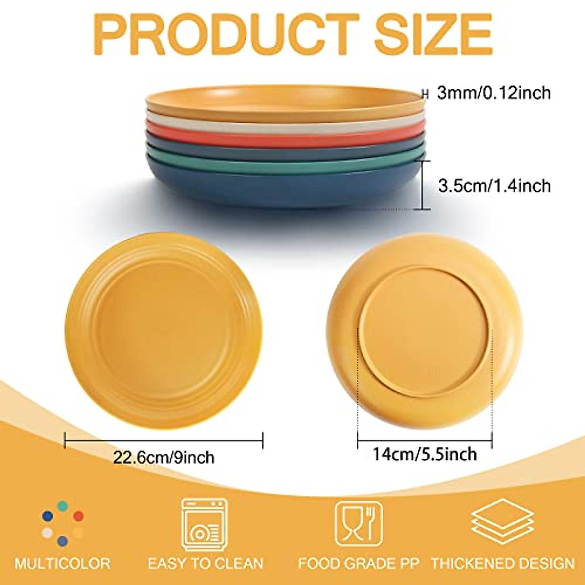 OAMCEG 12 Pack Plastic Plates Reusable 9 Inches Unbreakable Eco-Friendly Lightweight Wheat Straw Plates, Salad Plates, Camping Plates, Dinner Plates, Dishwasher & Microwave Safe, BPA FREE