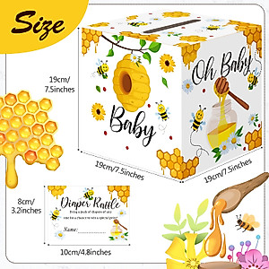 51 Pcs Bee Diaper Raffle Card Box Set Baby Shower Holder Box with 50 Pcs Bee Baby Shower Advice Card for Baby Shower Game Gender Reveal Party Decoration Mommy to Bee Dady to Bee Party Suppires