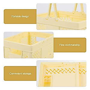 Cabilock Plastic Items Snack Bins Home Handheld Portable Organizer Basket: Folding Handle Household Bin Storage Use Sundry Bedroom Picnic Yellow Desktop Crates Sundries Baskets for Office