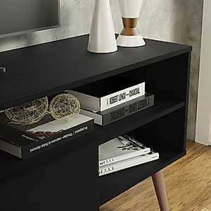 Madesa Modern TV Stand with 1 Door and 4 Shelves with Cable Management for 55, 65 Inch Media Storage Media Console Living Room and Bedroom Entertainment Center Wooden Television Cabinet - Black