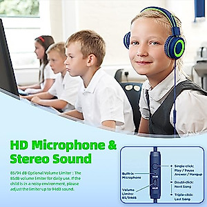 S SMAZINSTAR Headphones with Microphone for Kids, Children Girls Boys Teens Foldable Adjustable On Ear Headphones 3.5mm Jack Compatible iPad Cellphones Computer MP3/4 Kindle Airplane School Tablet