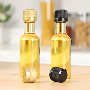 PELLAH GOODS 50 ml (1.7 Oz.) Premium Quality Round PET clear small plastic bottle with temper evident caps, Food Grade Made In USA (Black caps - 120 Bottles)