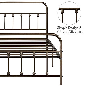 Topeakmart Twin Size Victorian Style Metal Bed Frame with Headboard/Mattress Foundation/No Box Spring Needed/Under Bed Storage/Strong Slat Support Bronze