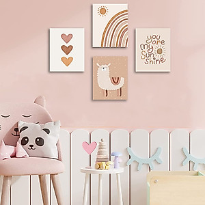 Quzenu Boho Nursery Decor Rainbow You Are My Sunshine Boho Decor Canvas Prints Framed for Baby Girl Room Decor Boho Wall Art for Girl Nursery Wall Decor