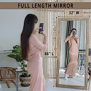 Naomi Home Farmhouse Full-Length Mirror with Wood Frame – Rustic 66"x32" Large Floor Mirror, Elegant Full Body Standing or Wall Mirror, Rustic Wood Mirror Full Length for Bedroom, Warm Grey Finish