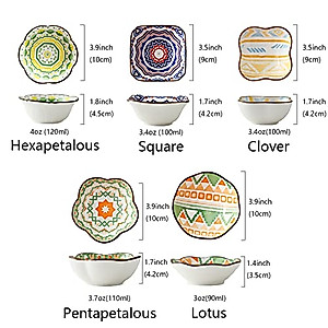 RareCi Dip Bowls 4 Oz - 6-Pack Little Dipping Bowl Set - Mini Ceramic Bowl - Small Condiment, Appetizer, Snack, Soy Sauce Dish - Cute Serving Bowls for Parties(Pentapetalous)