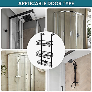 TAILI Hanging Shower Caddy Over The Door Adjustable Hanging Organizer Rack with Hooks, Sturdy Rust Proof Hanging Shower Organizer Shelf Basket Storage Rack, No Drilling