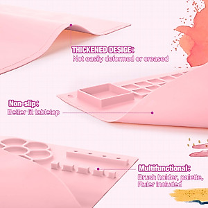 Fuyoooo 2 Pcs Painting Supplies Set with Silicone Painting Mat & Paint Brush Cleaner Bucket for Crafts Paint Brush Holder Organizer with Palette painting station Back to School Supplies Painting Party