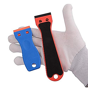 EHDIS 2pcs Plastic Razor Scraper 6-inch Long Handle Adhesive Remover Tool with 100 Double-Edge Blades for Window Tint Vinyl Scraper Decal Sticker Glue Remover (Red)