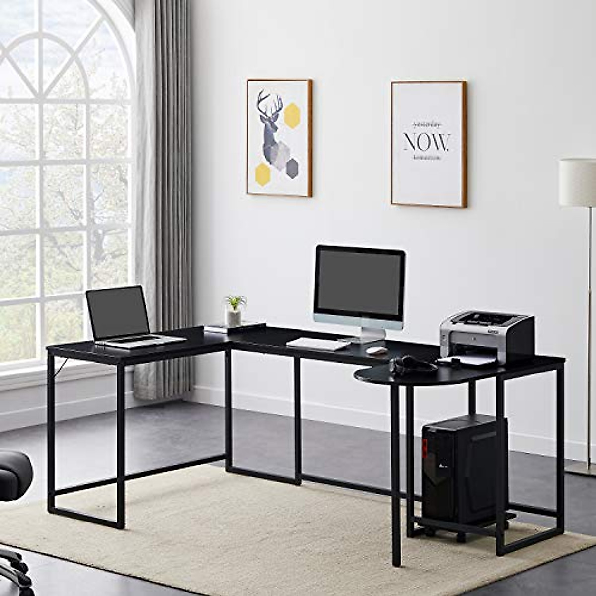 Merax U-Shaped Computer, Industrial Corner Writing CPU Stand, Gaming Table Workstation Home Office Desk, 78.7" L x 47" W x 30.1" H, Black