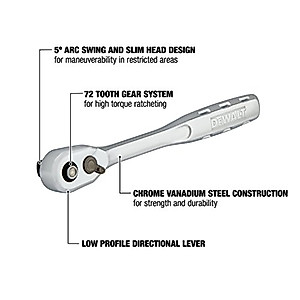 DEWALT Ratchet, Quick Release, SAE, 1/2-Inch Drive (DWMT81098)