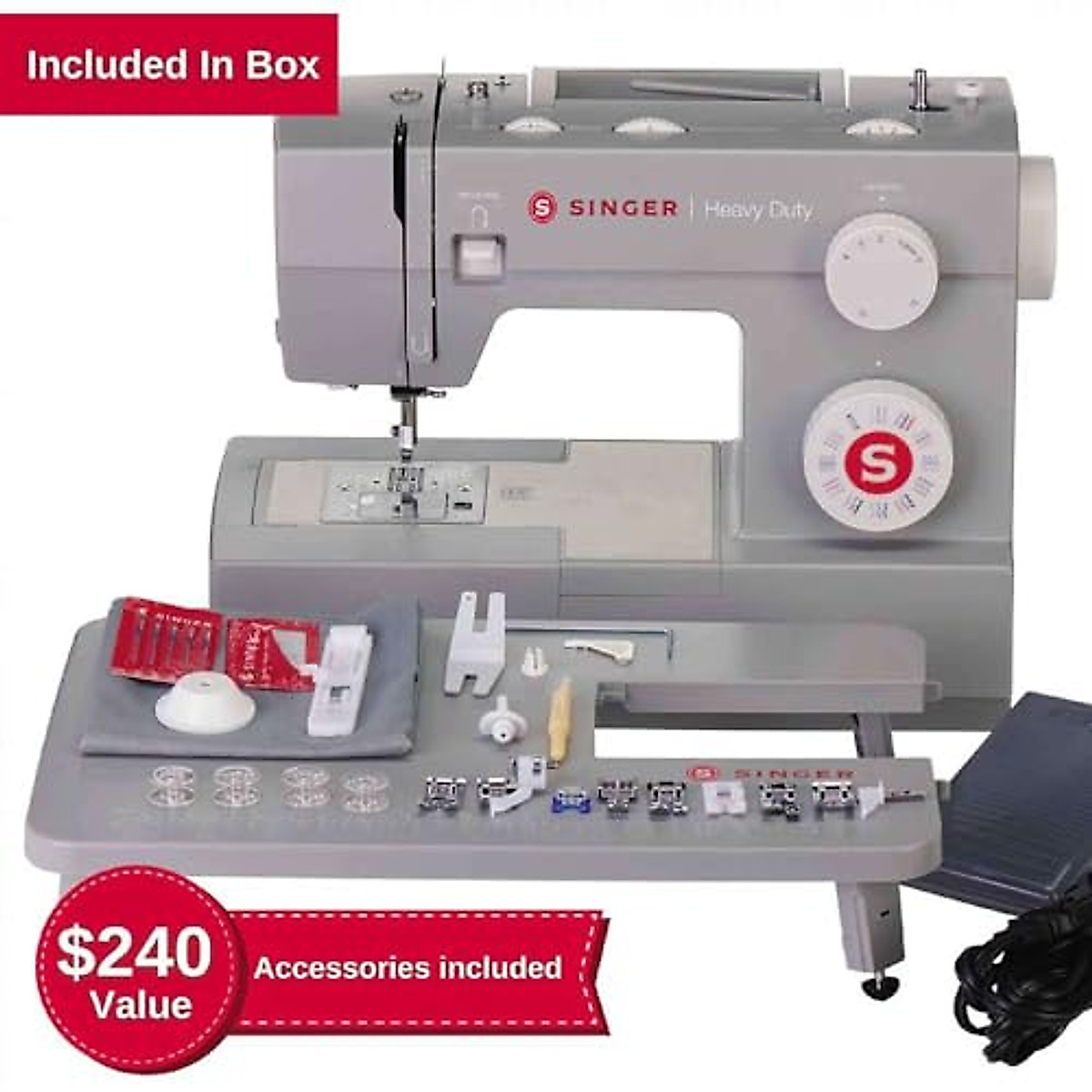 SINGER Heavy Duty 6380 Sewing Machine with Extension Table & Accessory Kit | Strong Motor with Enhanced Piercing Power, 110 Stitch Applications, Full Metal frame, 1-step Buttonhole & LED Light