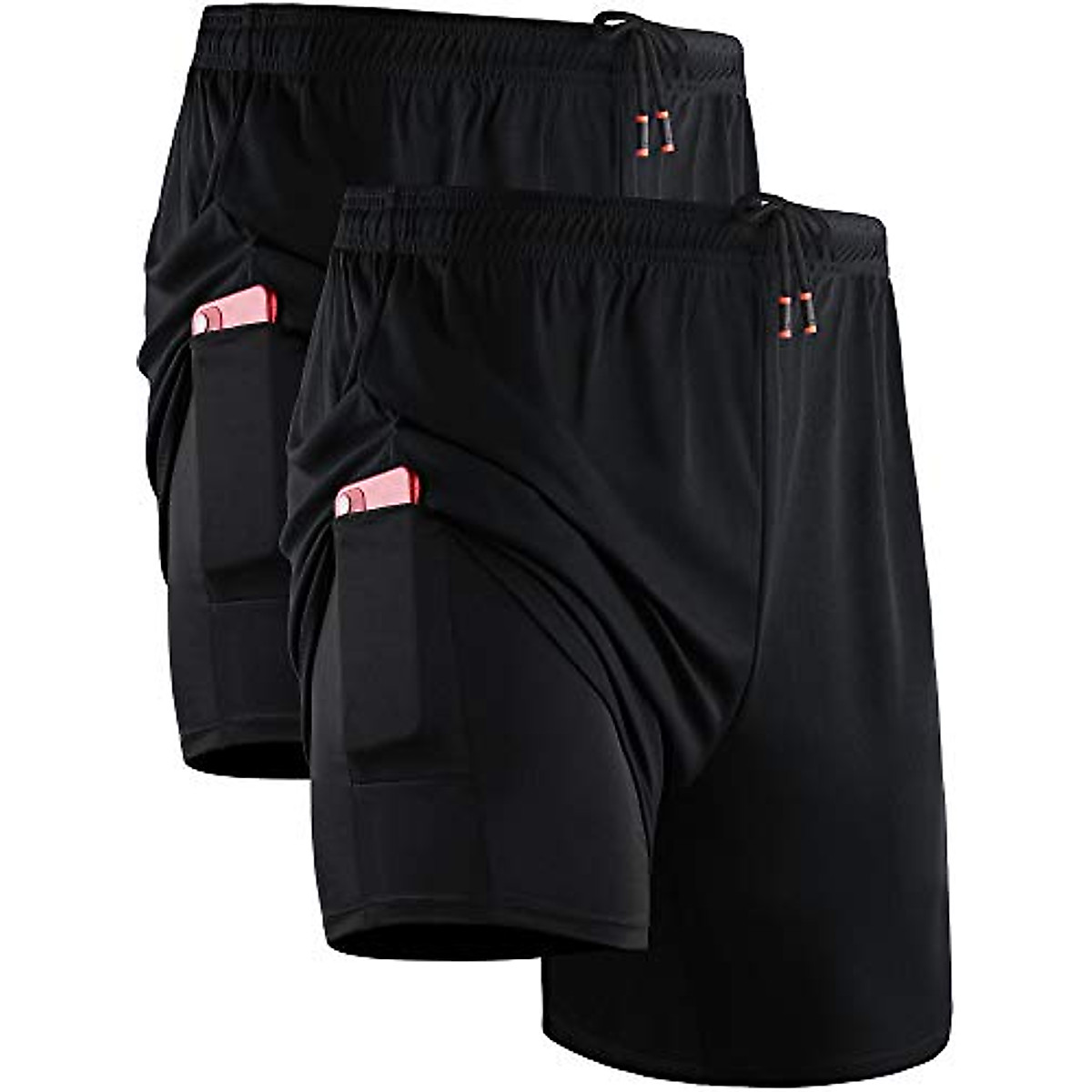 NELEUS Men's 2 in 1 Running Shorts with Liner,Dry Fit Workout Shorts with Pockets,6070,2 Pack,Black/Black,US XL,EU 2XL