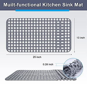 ZHAO Silicone Sink Mats Sink Protectors with Drain Holes Kitchen Sink Mat Grid Accessory Grey Sink Mats for Bottom of Kitchen for Farmhouse Stainless Steel Porcelain Sink 25"x13"