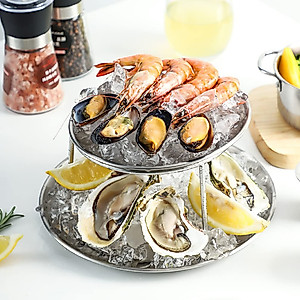 BESTonZON Metal Pizza Tray Holder Pizza Box Riser Stainless Steel Seafood Serving Display Stand Tabletop Baking Pan Platter Stands for Home Restaurant Accessory 15-27cm