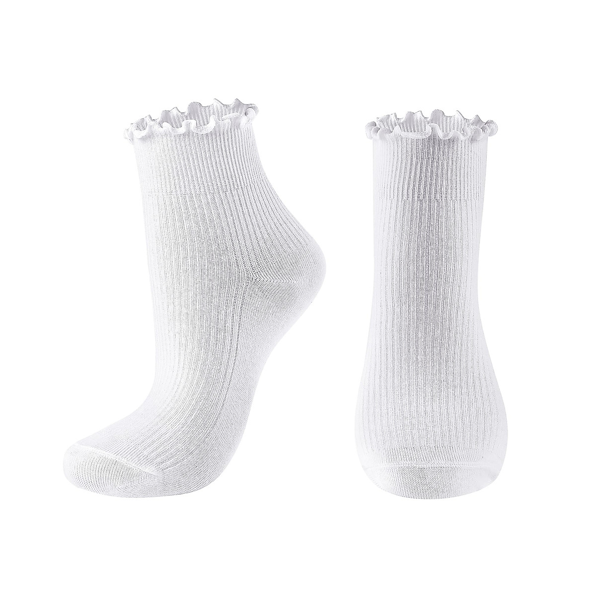 UTTPLL Ruffle Crew Socks Women Turn-Cuff Athletic Aesthetic Lettuce Socks Ladies Thin Lovely Cotton Frilly Boot Ankle Socks White One Size