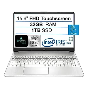 HP Newest Laptop, 15.6" FHD Touchscreen, Intel Core i7-1165G7 Processor (up to 4.7 GHz), 32GB Memory, 1TB SSD, Type-C, HDMI, WiFi-6, Windows 11 Home, Silver