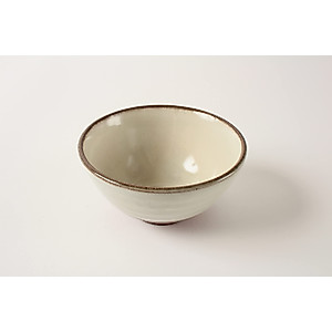 Mino ware Japanese Pottery Rice Bowl Matte White with Brown Edge made in Japan (Japan Import) KSC009
