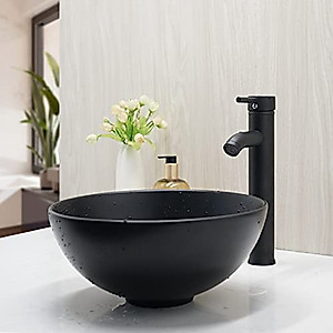 MEKKHALA 13 Inch Bathroom Ceramic Vessel Sink Round Matte Black Above Counter Wash Basin Bowl Combo With Black Mixer Faucet And Waste Drain Set