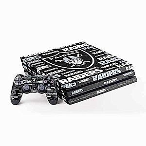 Skinit Decal Gaming Skin Compatible with PS4 Pro Console and Controller Bundle - Officially Licensed NFL Las Vegas Raiders Black Blast Design