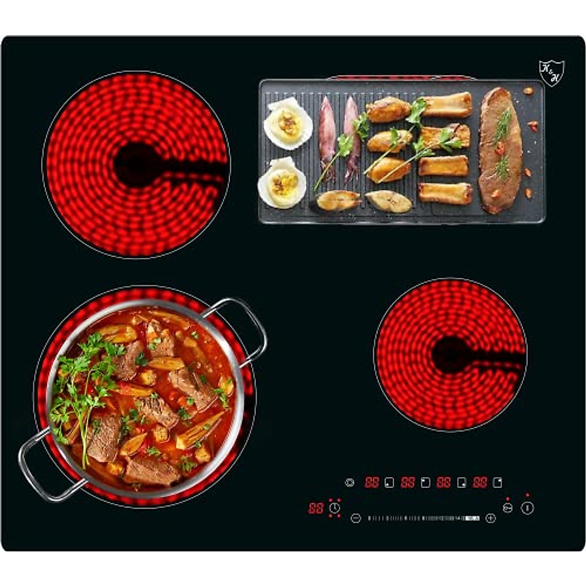 K&H 4 Burner 24 Inch Built-in Electric Stove Top Radiant Ceramic Cooktop SLIDER Touch Control 240V 7200W CE24-7206SL