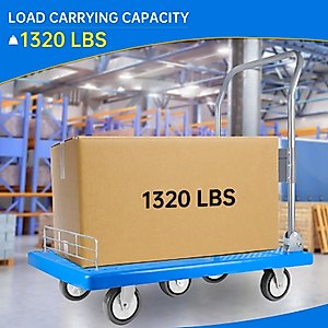 Platform Truck Dolly Cart Folding Platform Cart with 1320 lbs Weight Capacity and 360 Degree Swivel Wheels, 41" L x 24" W Foldable Push Hand Cart for Loading and Storage, 5 Wheels Blue