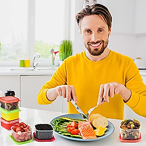 12 Pack Salad Dressing Container To Go Small Reusable Plastic Freezer Food Storage Container Jars with Lids 3.38 oz/100 ml Colorful Salad Dressing Container Mini Meal Prep Sauce Cups Freezer & Dishwasher Safe(3.38, Square, 12, PFC002)