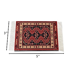 Carpet Coasters, Set of 4 Turkish Rug Style Table Drink mats, Absorbent Kitchen and Dining Accessories, Spill & drip Protection, Rectangular, red Black