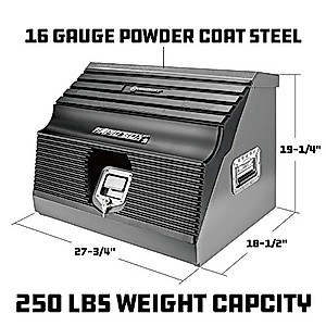 Powerbuilt 26 In. Portable Slant Front Power Tool Locker Toolbox with Power Drill Slots, Storage Compartments, 16 Ga. Steel, Chrome Hardware, Weather-Resistant Locking Polymer Lid, Gas Struts, 941805E