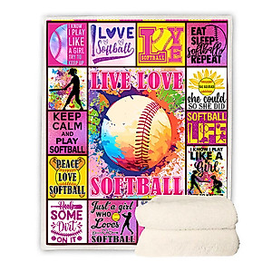 peakman Softball Fleece Throw Blanket, 50x60 inch, Lightweight, Soft, Warm, Wrinkle Resistant, Ideal Softball Gifts for Girls, Teenager Team, Coach, Fall, Christmas, Bed, Couch, Dorm