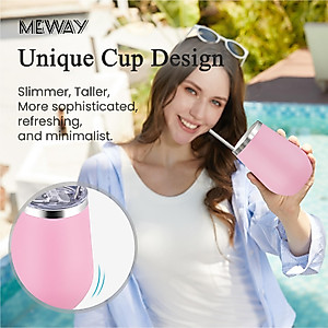MEWAY 12oz Insulated Wine Tumbler with Press-In Lid, Double Wall Vacuum Stainless Steel Travel Tumbler with Straw,Travel Cup for Coffee and Drinks, Gift for Woman Under 10 dollars(Pink,1)