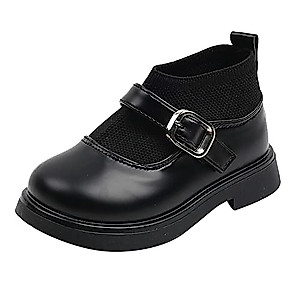 Toddler Girls Boots Little Kid Shoes Short Boots Girls School Leather Shoes Big Kids Mid Calf Boots (Black, 2.5-3 Years Toddler)