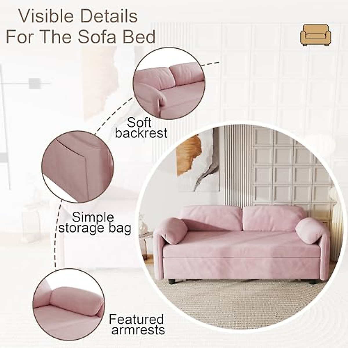 54"W Loveseat Sofa Convertible Sleeper Sofabed ,2 Seater Functional Love Seat Sofa&Couch W/Pull Out Couch Bed, Reclining Backrest and Reversible Pillows Armrests for Office Apartment RV Living Room