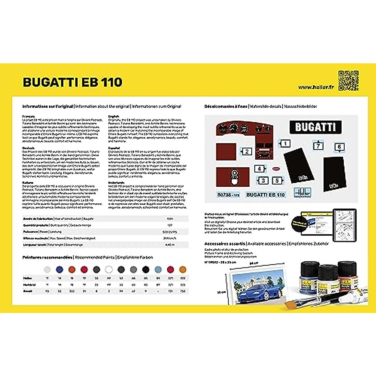 Heller HEL80738 1:24-Bugatti EB 110, Unpainted