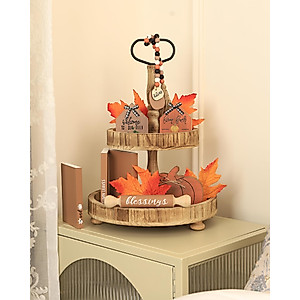 DN DECONATION 8 Pcs Fall Tiered Tray Decor Set,Fall Decorations for Home,Wooden Pumpkin Decoration, Thanksgiving Wooden Table Signs,Fall Book Stack Decor,Home, Table, Farmhouse, Gifts
