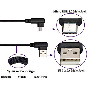AAOTOKK 3 Ft 90 Degree Micro USB Cable Right Angle USB 2.0 Micro Male Nylon-Braided Fast Sync & Charging Cord Compatible with Android, Samsung, LG,Huawei, Smartphones & More(Black/3-Pack)