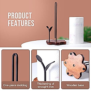 Paper Towel Holder Countertop with Real Wood Base, Farmhouse Paper Towel Holder Stand for Kitchen Roll Organize, Wooden Paper Towel Holder for Kitchen Dining Table Home Decor