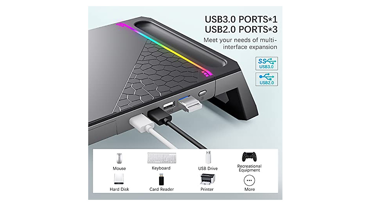 MOOJAY RGB Monitor Stand with USB Hub & Storage