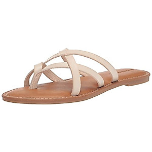 Amazon Essentials Women's Strappy Slide Flat Sandal, Light Beige, 8